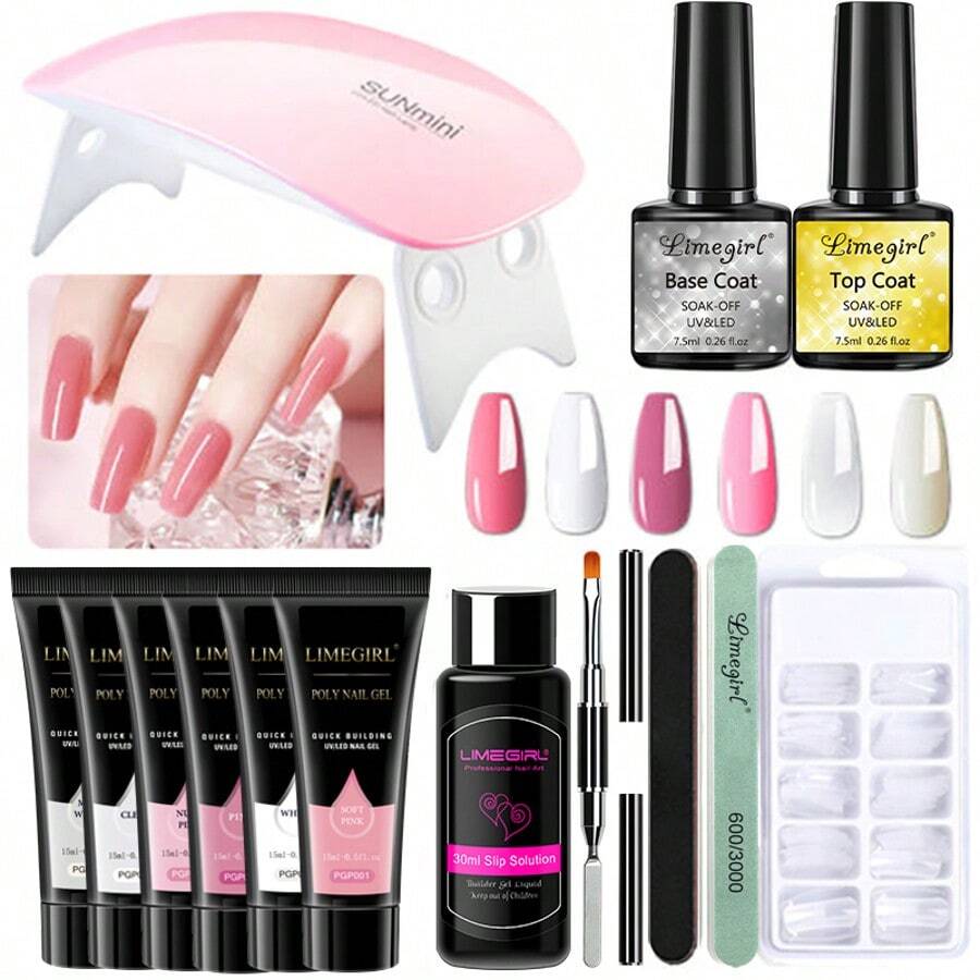 LIMEGIRL Poly Nail Gel Kit Nail Art Quick Extension Glue Set No Paper ...