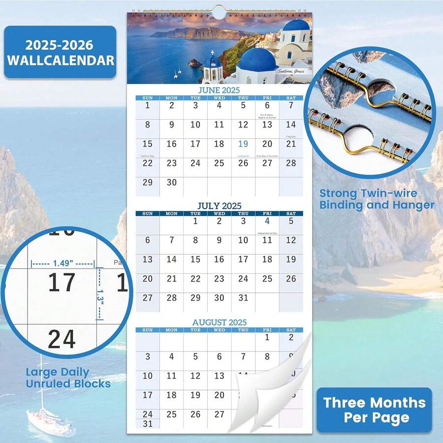 2025-2026 Calendar - Jul. 2025 - Jun. 2026, 3 Month Calendar Vertical Display, Wall Calendar ...