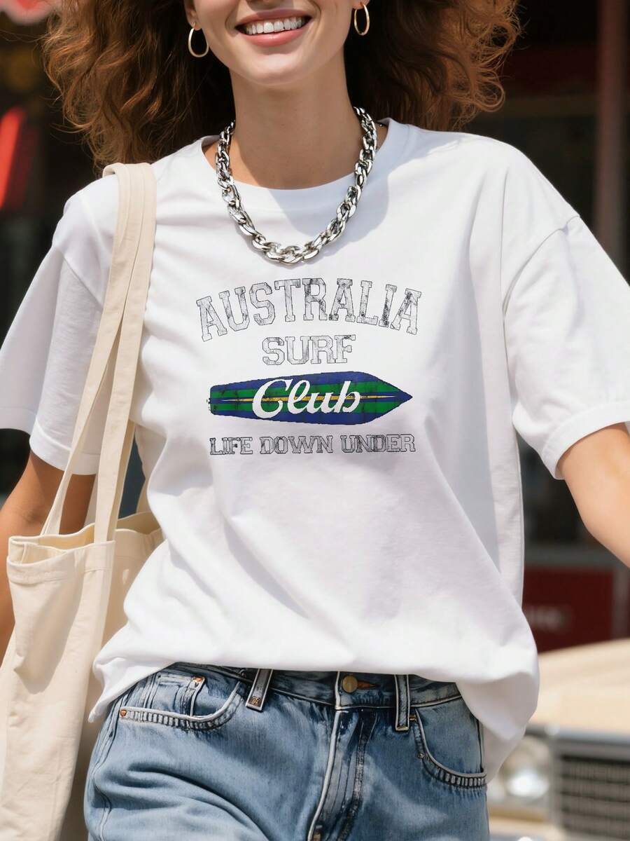 Australia-Surf-Club-Design-Vintage-Retro-Surfing-Beach-T-Shirt | SHEIN USA