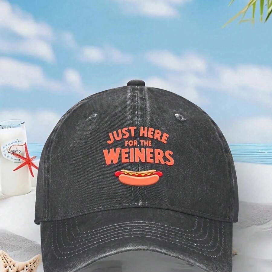 Playful Weiners Funny Hot Dog Baseball Cap - Black With _Just Here For ...