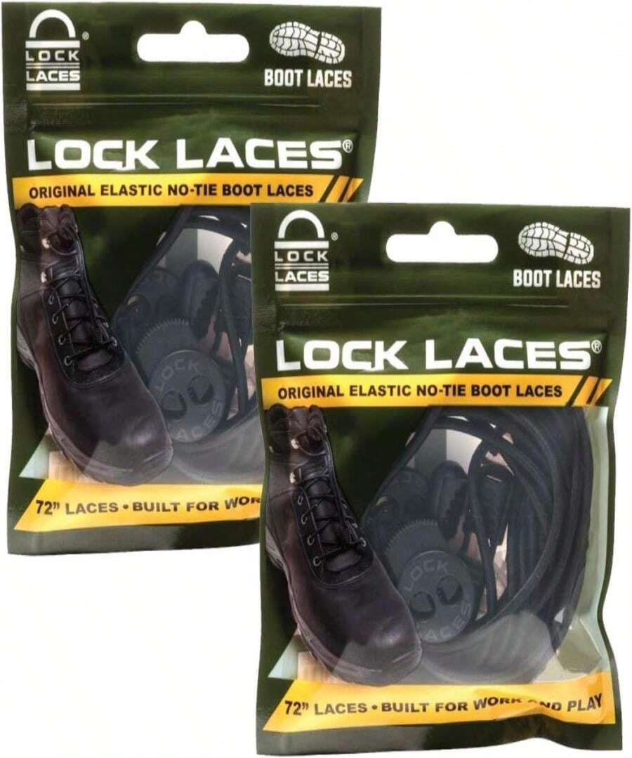 Lock Laces Premium Heavy Duty Elastic No-Tie Laces (2 Pair) For Boots ...
