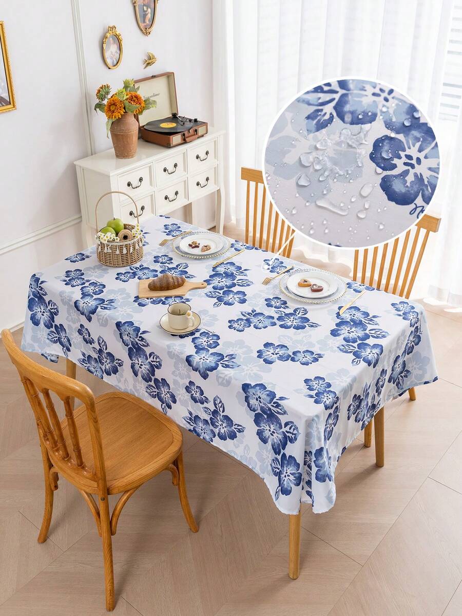 1pc Waterproof Geometric & Floral Print Washable Polyester Rectangular ...