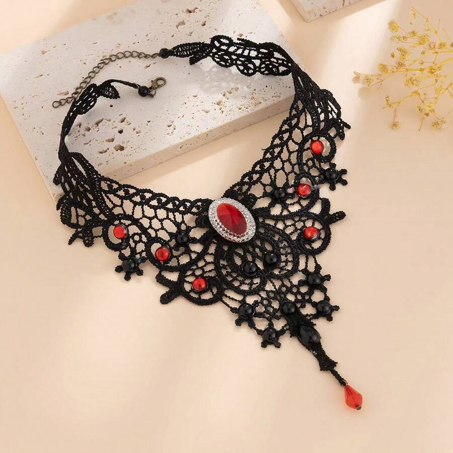 1pc Lace Collar Necklace, Gothic Style Choker Necklace, Halloween ...