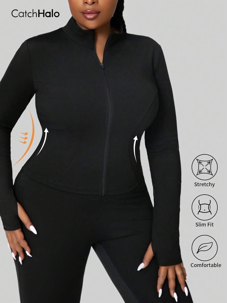 Catch Halo 4-Way Stretch Plus Size Women's Gym Jacket - Long Sleeve ...