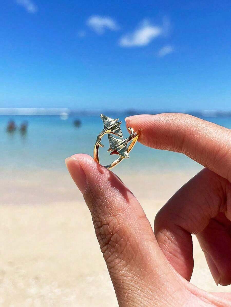 1pc Unique Gold Manta Ray Open Ring, Suitable Women Daily Casual Wear ...