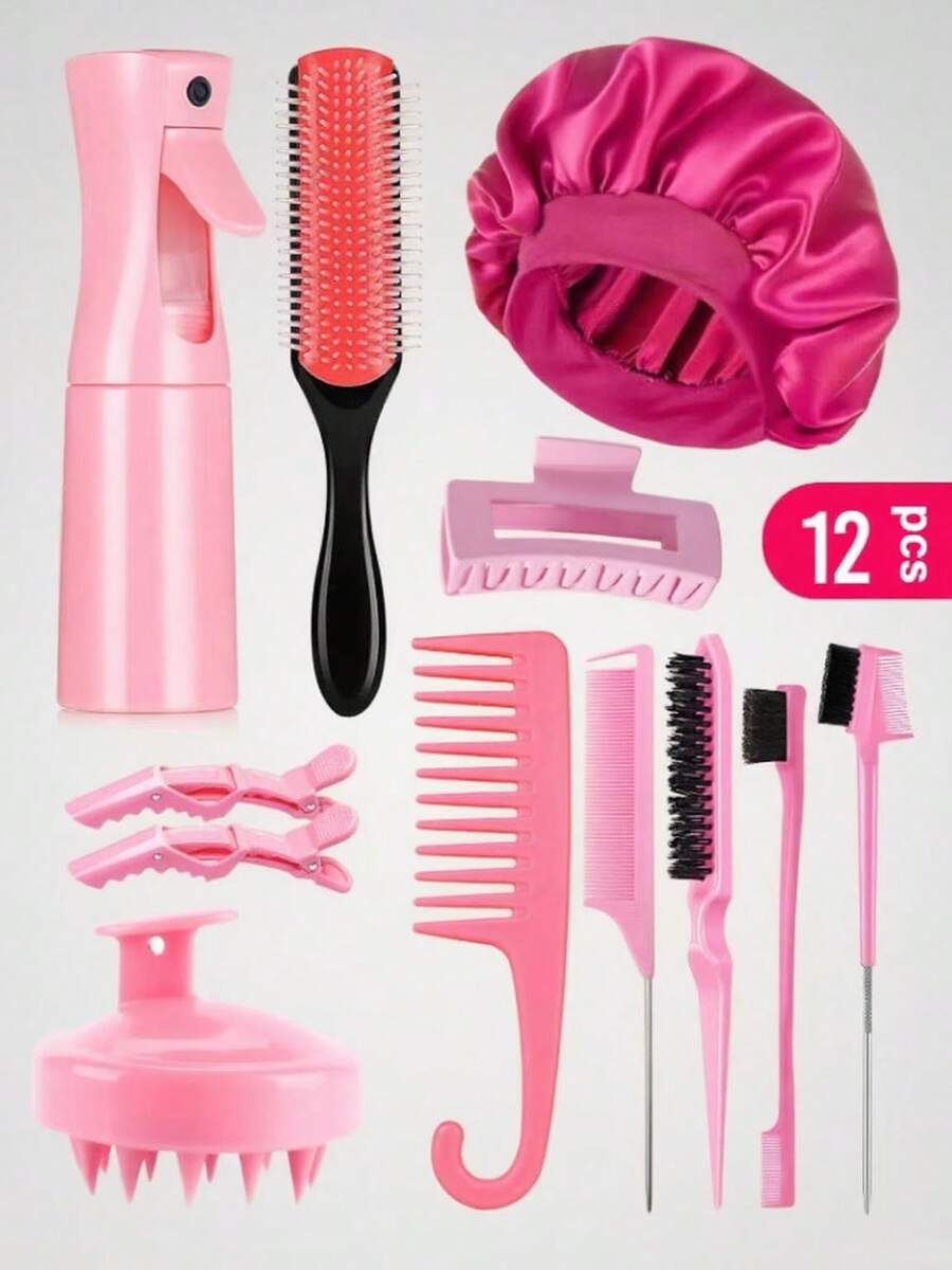 1/3/11/12pcs Hair Styling Tools Set, With Spray Bottle And Sleeping Cap ...
