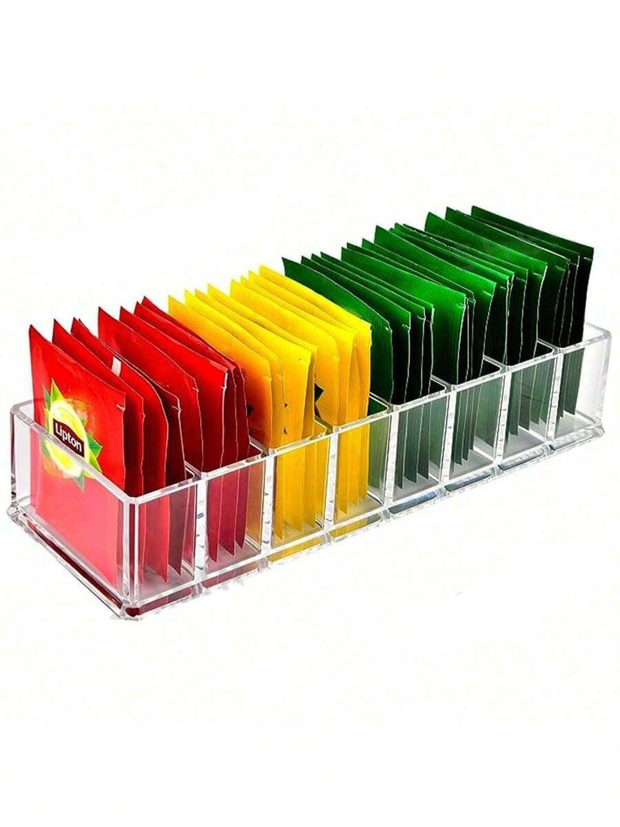 1pc 8-Grid Tea Bag Storage Box, Acrylic Instant Coffee/Tea Bag ...