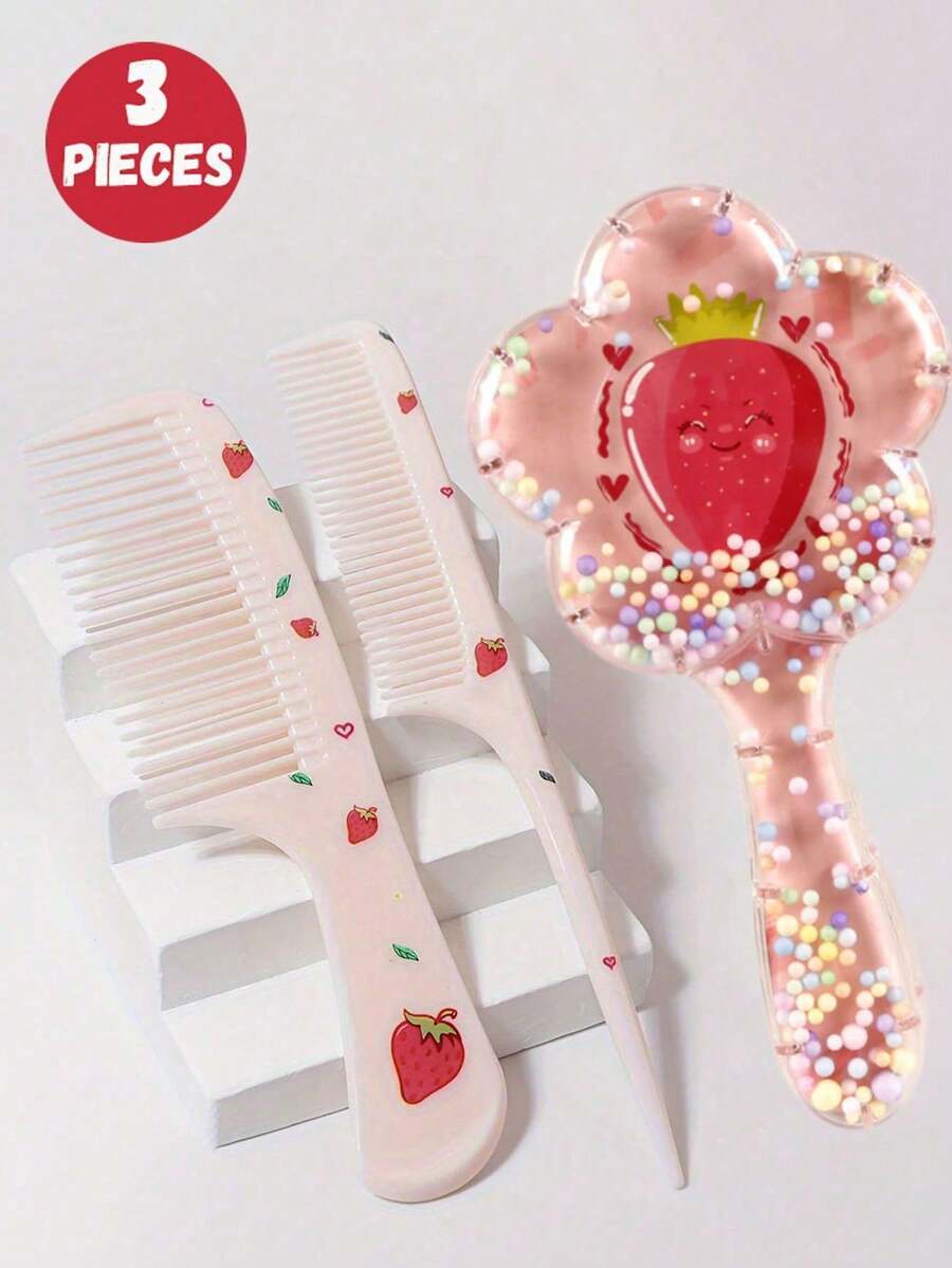 3pcs Flower Transparent Children Fruit Hair Comb - Anti Snag Detangling ...