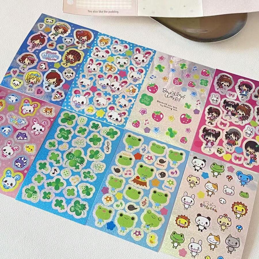 8pcs Set Retro Girl Bunny Strawberry Four-Leaf Clover Silver Glitter ...