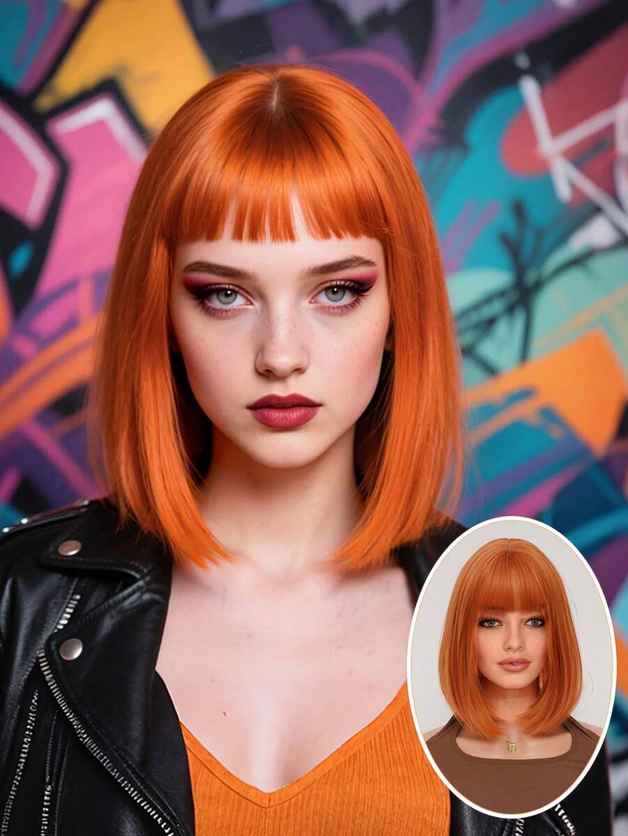 clouder Edgy Gothic Punk Orange Wig Short Hair 12 Inch Dirty Orange Bob ...