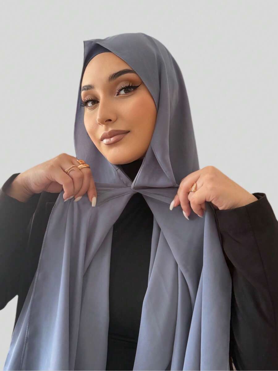 1pc Instant Hijab With Magnetic Clasp, Chiffon Scarf Combo With Jersey ...
