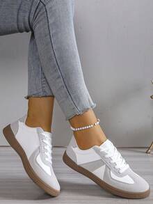 German-Style Girls Thick Sole Contrast Color Sneakers, Lace-Up Spring ...