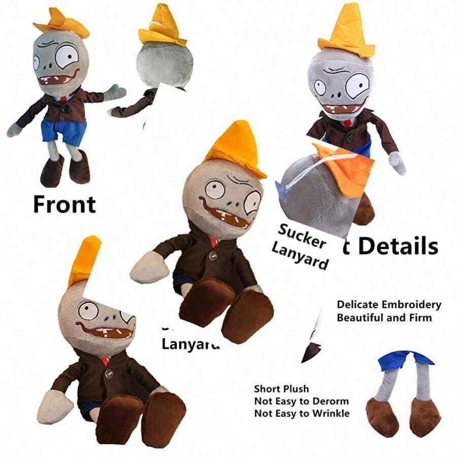 JHESAO 12" PVZ Plush Conehead Zombies Brown Coat Toys PVZ 1 2 Stuffed ...