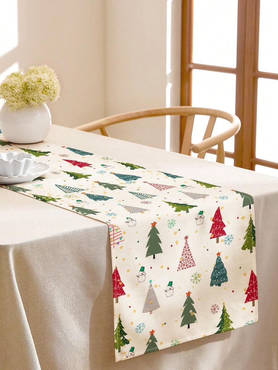 1pc Christmas Pattern Linen Table Runner, Suitable For Holidays ...