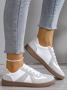 German-Style Girls Thick Sole Contrast Color Sneakers, Lace-Up Spring ...