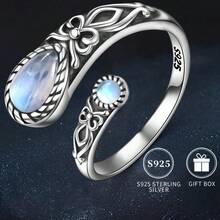 S925 Sterling Silver Moonstone Women's Ring Low Allergy Spoon Ring ...