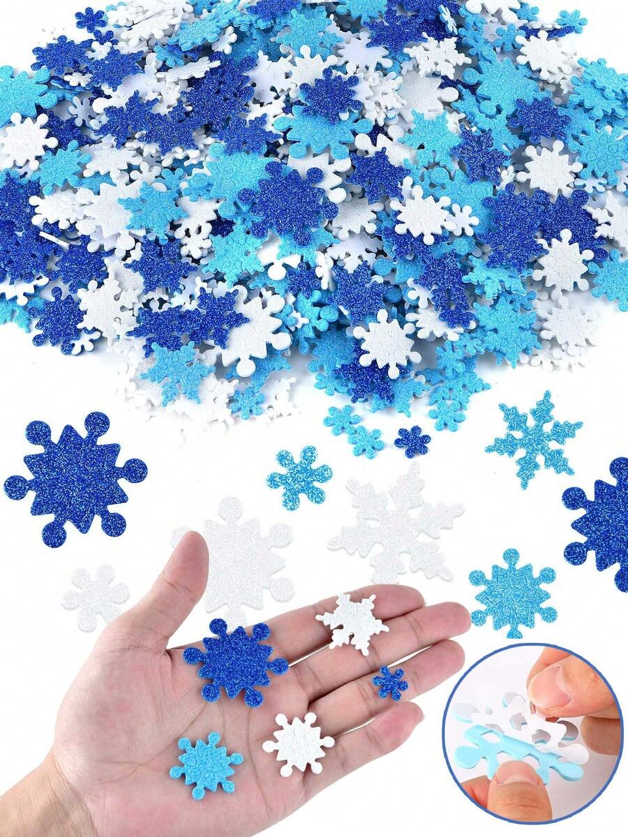 300pcs- Glitter Snowflake Foam Stickers Self-Adhesive Snowflake ...