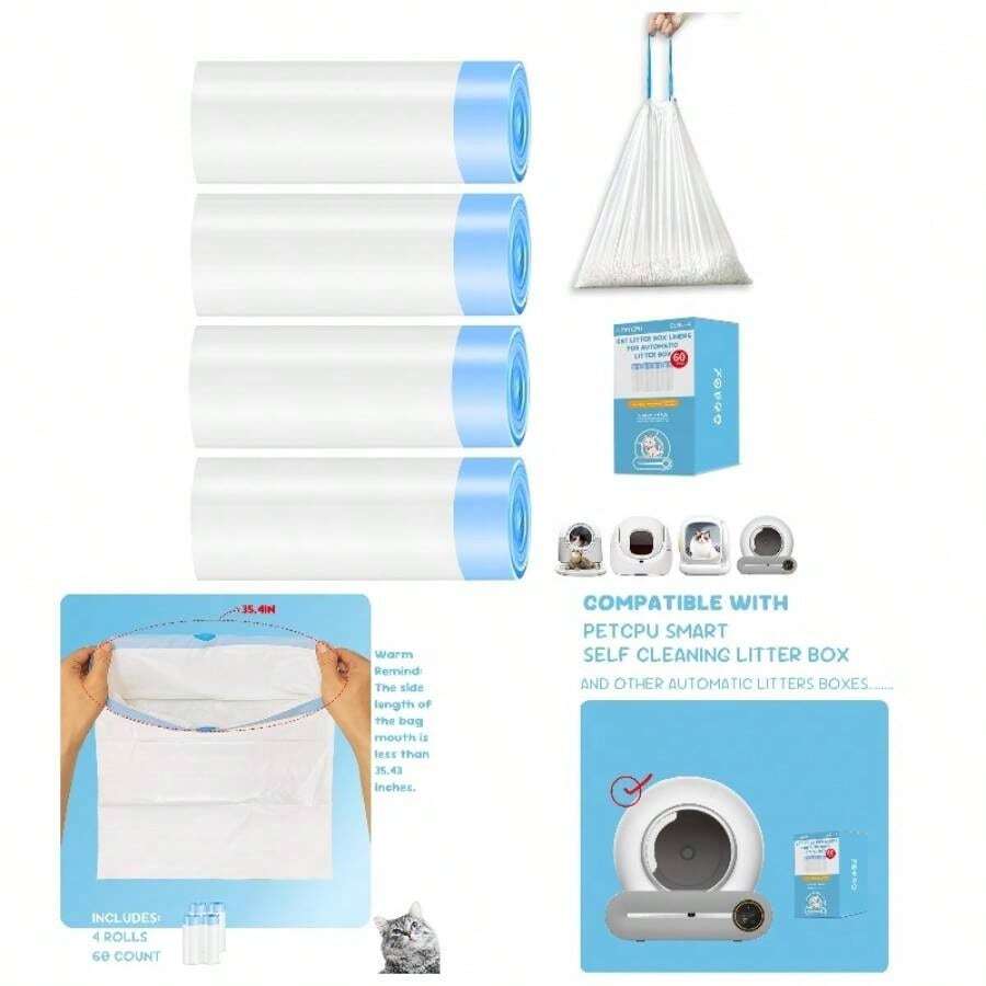 60 Count Litter Box Liners Self - Cleaning Litter Box, Litter Liners, 4 ...