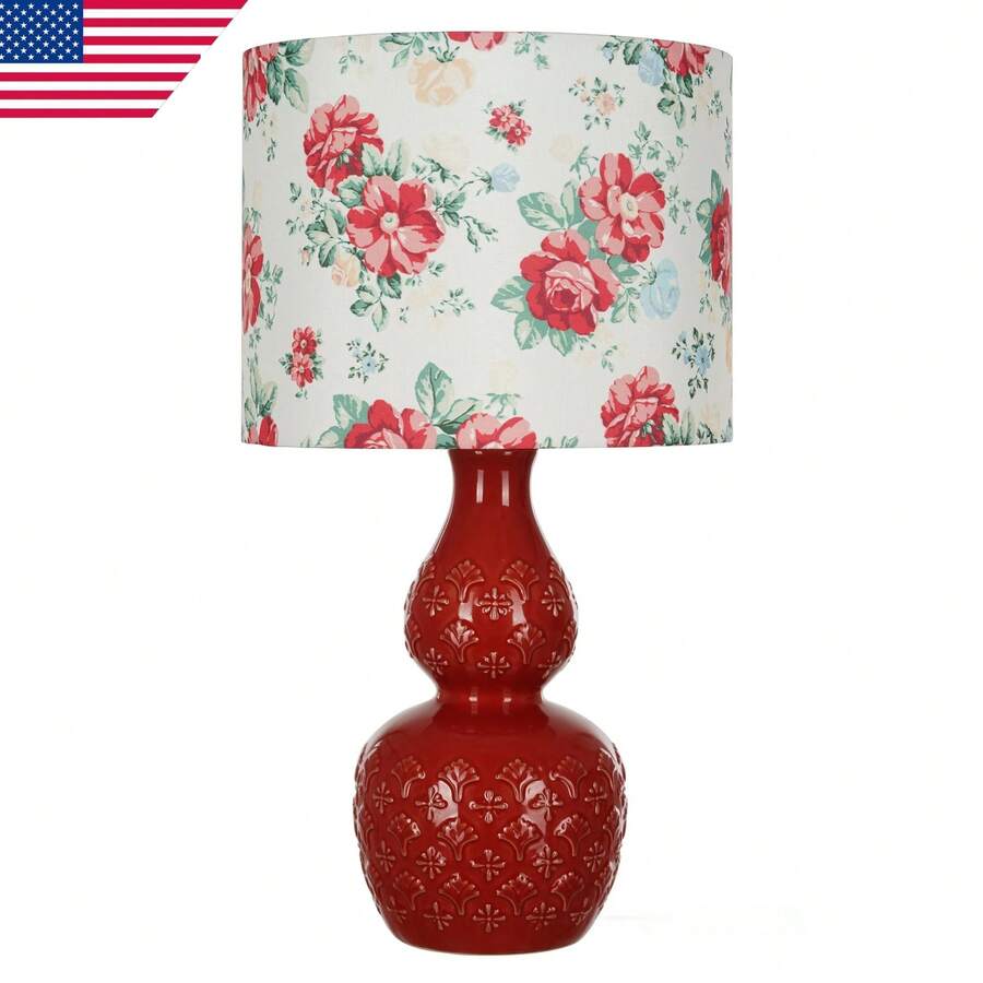 Vintage Floral Table Lamp, Green Finish Ceramic Base Has A Vintage ...