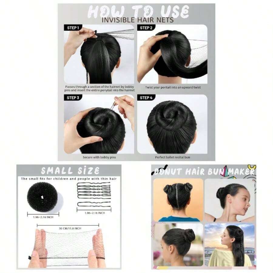 Hair Bun Maker Bun Ballet Girls, 4 Pcs Small Ballet Bun Kit, 10 Pcs 30 ...