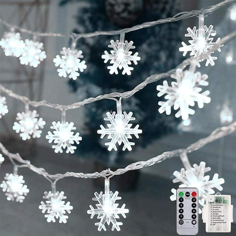 Christmas Snowflake Lights, 20ft 40LED 8 Modes & Timer Battery Operated ...