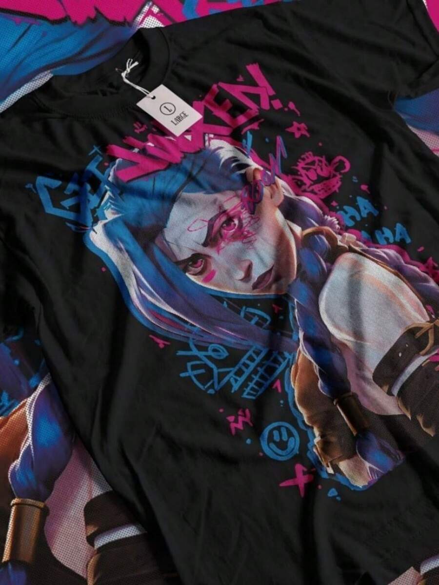 Jinx Arcane T-Shirt Japanese Anime Cartoon Jinx Arcane Graphic T-Shirt ...
