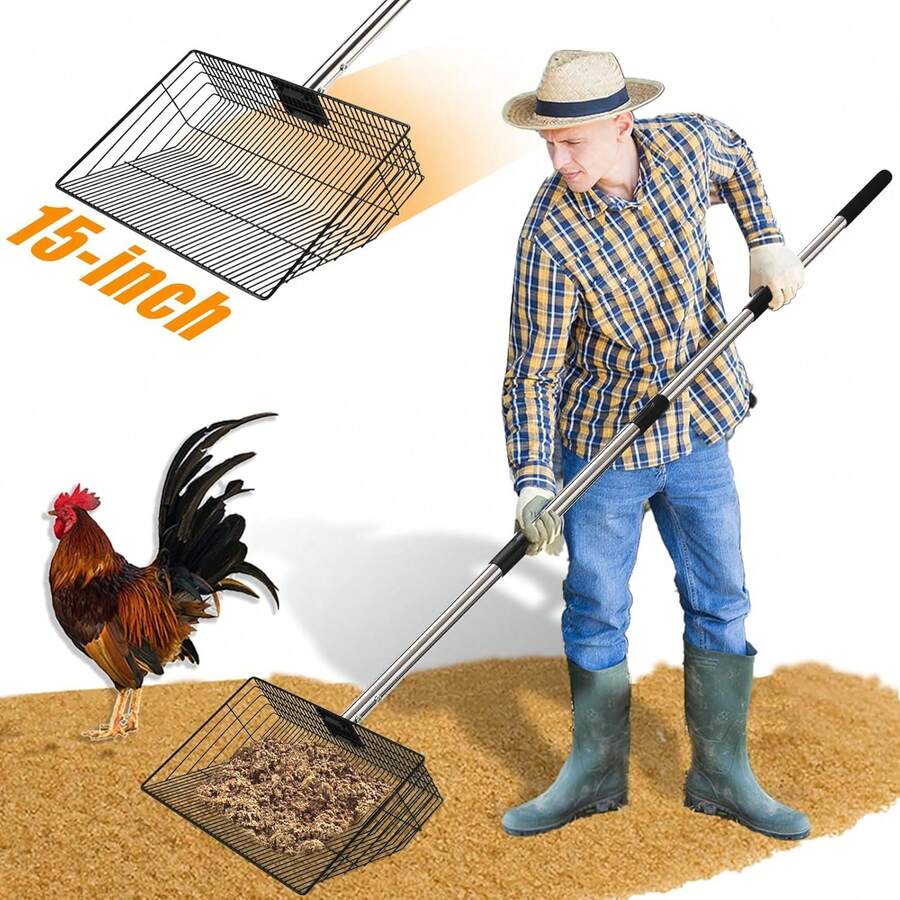 15"-Large Thickened Chicken Poop Scooper, 24 To 68" Adjustable Scoop ...