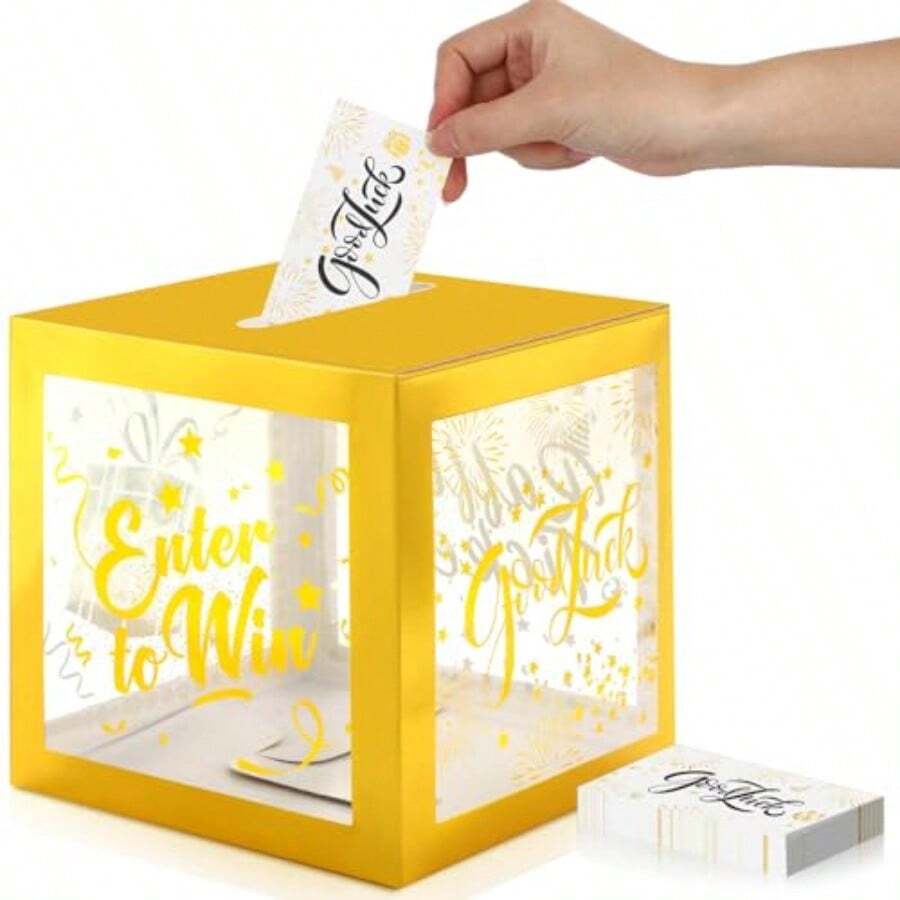 Enter To Win Donation Box With Raffle Tickets Cards Gold Raffle ...