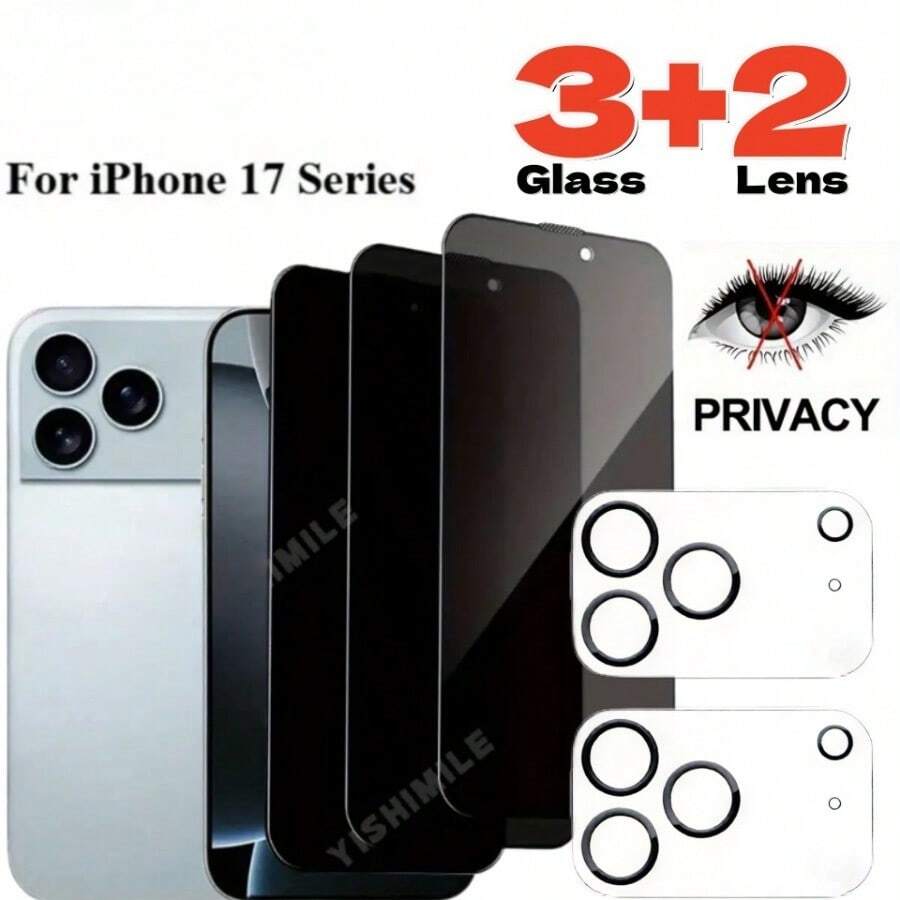 [3+2] 3pcs Anti-Peeping Tempered Glass + 2pcs Camera Lens Stickers, For ...