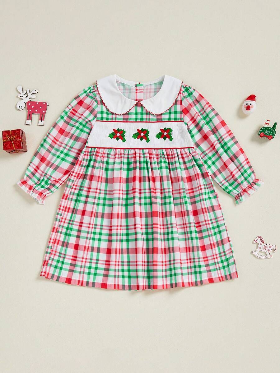 Vestido de Navidad para niña pequeña con cuello de muñeca, manga larga ...