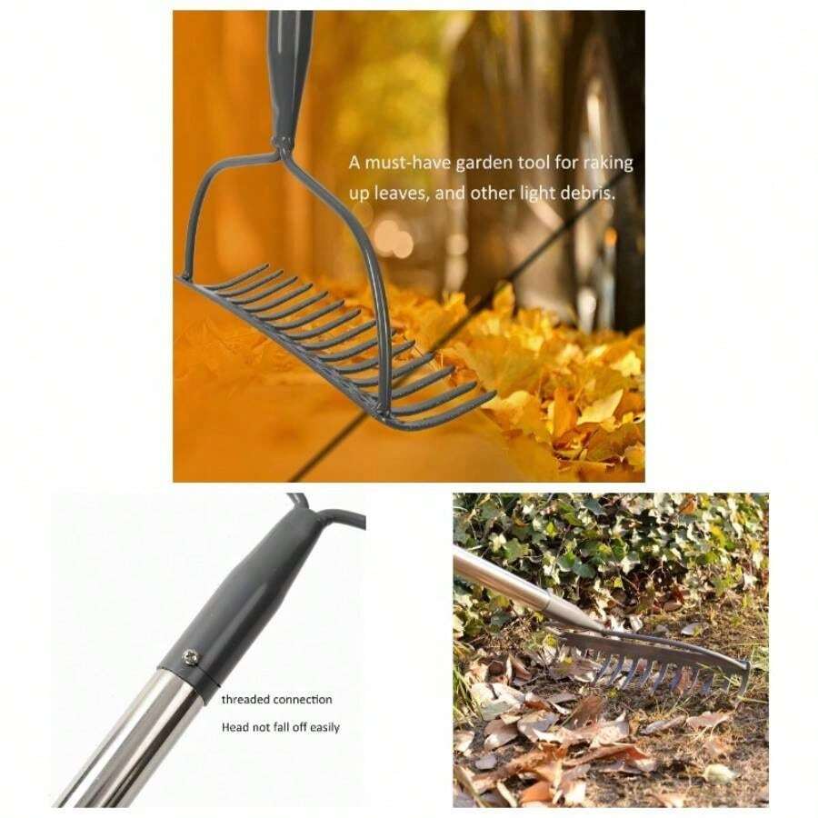 Garden Rake, 5 FT Metal Rake Lawns Level Rakes With Stainless Steel ...