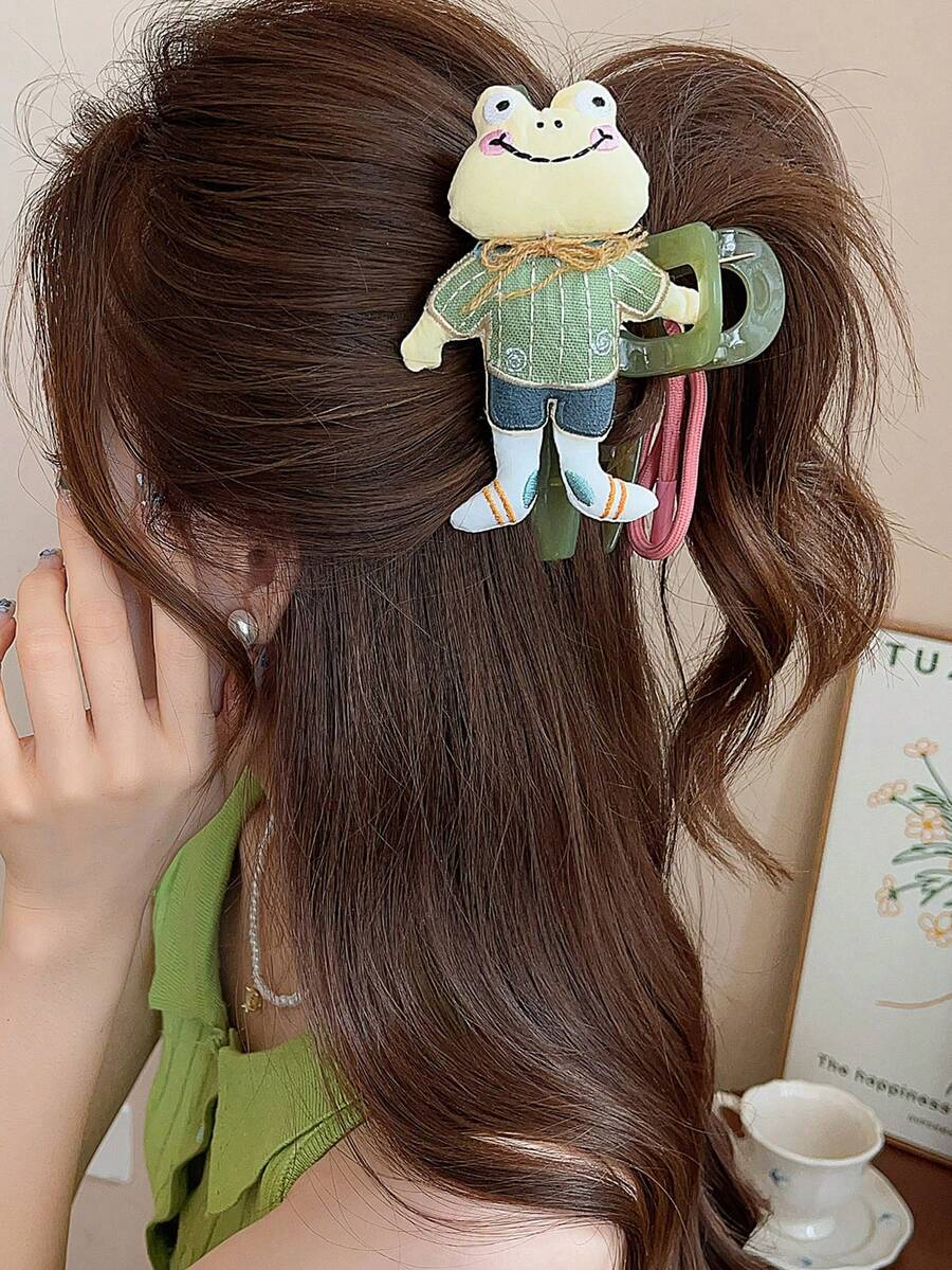 1pc Cartoon Frog Cute Polyester Frog Bow Double-Sided Design Hair Clip ...