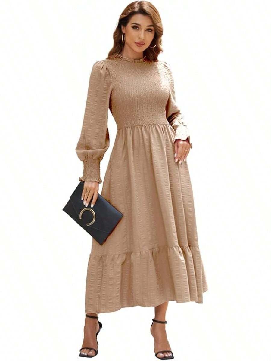 Women's 2025 Spring Fall Midi Dress Casual Long Sleeve Crew Neck ...