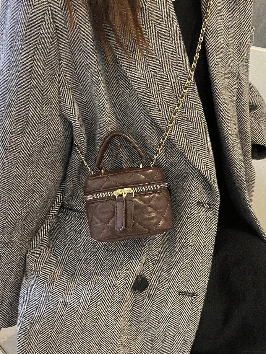 Mini Quilted Double Zipper Box Bag, Fashionable And Elegant Mini ...