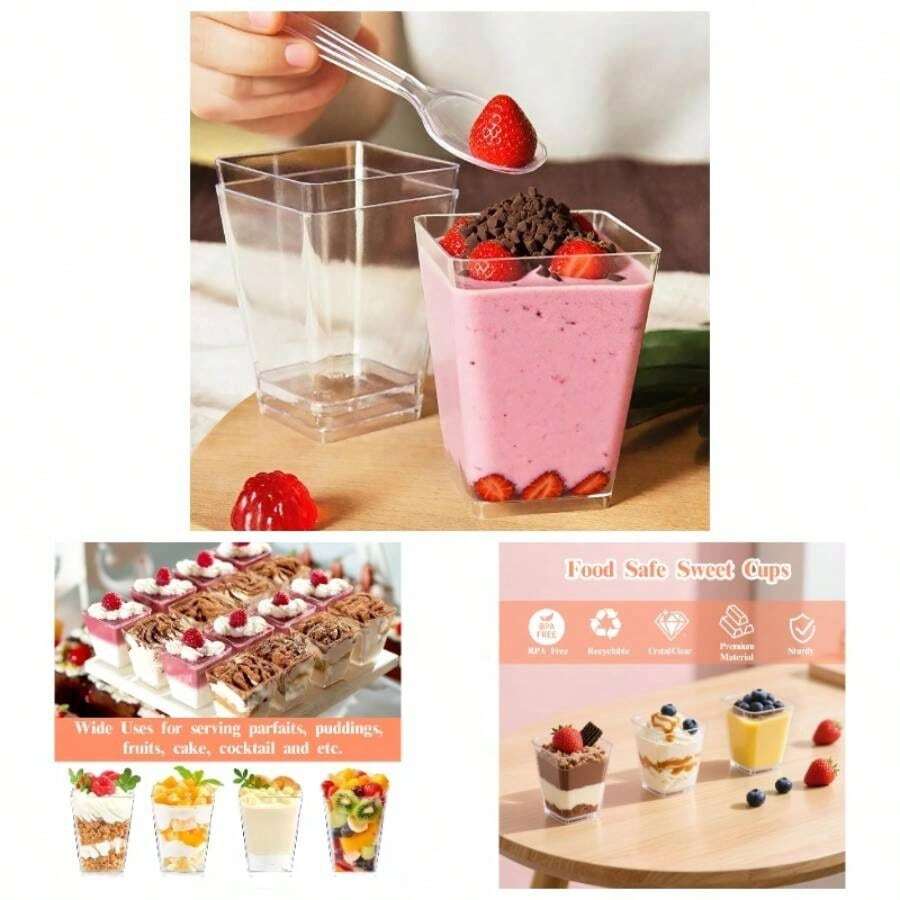 50 Pack 5 Oz Plastic Dessert Cups With Lids And Spoons, Yogurt Parfait ...