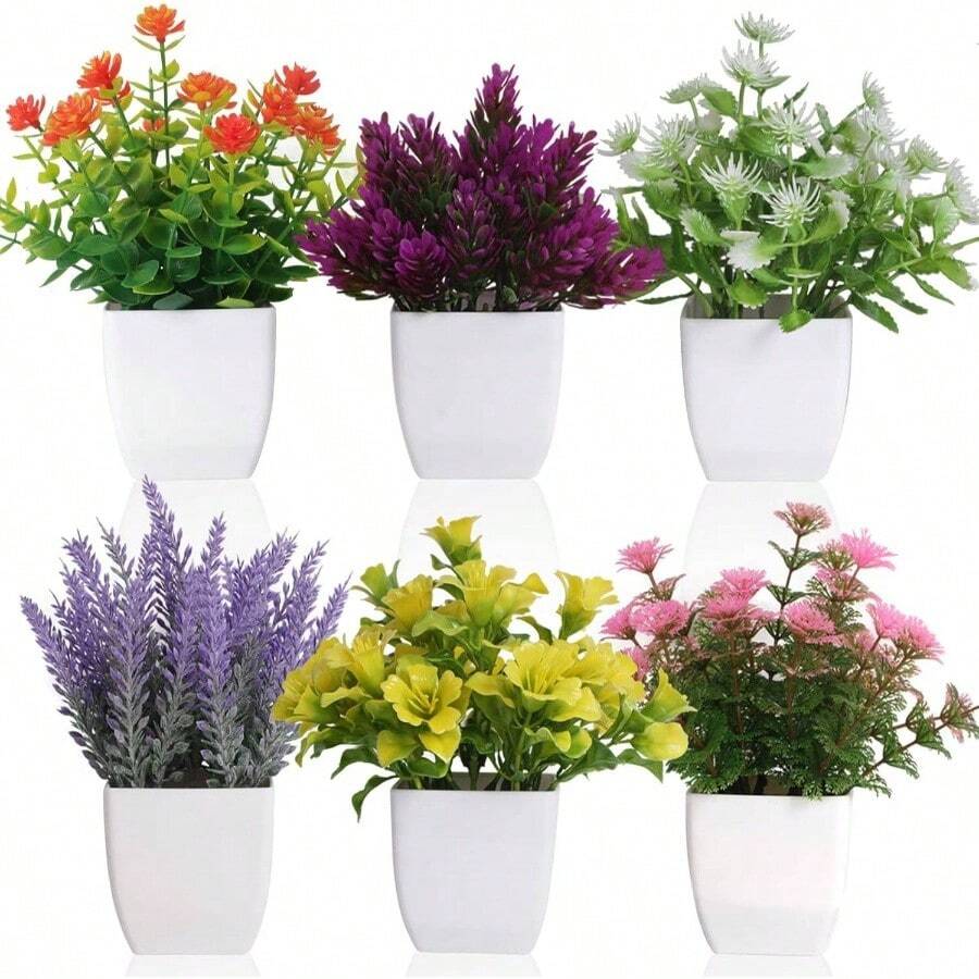 6pcs Artificial Pot Flowers Small Plants With Pot Potted Plants House ...
