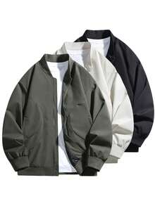Men's Solid Color Wind Breaker Jacket - A Versatile Zip-Up Stand Collar ...