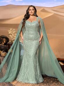 Faeriesty Hochglanz-Glamour Plus Luxus Perlen-Meerjungfrau Abendkleid ...