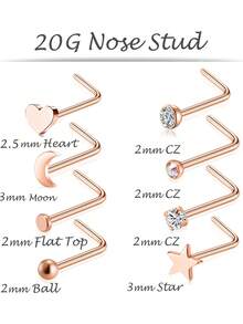 36 PCS 20G Stainless Steel L-Shaped Bone Screw Nose Ring CZ Stud ...