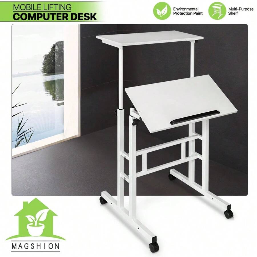 Adjustable Height Office Workstation Stand-Up Laptop Desk With Wheels ...