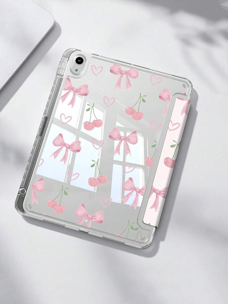 Pink Bow & Cherry Double-Sided Painted Effect Acrylic Crystal Cover For ...