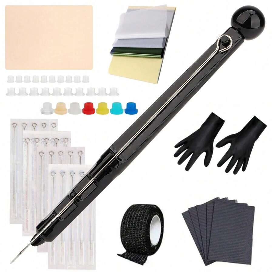 Hand Poke And Stick Tattoo Kit Pen Set 20 Needles For Beginners ,Black ...