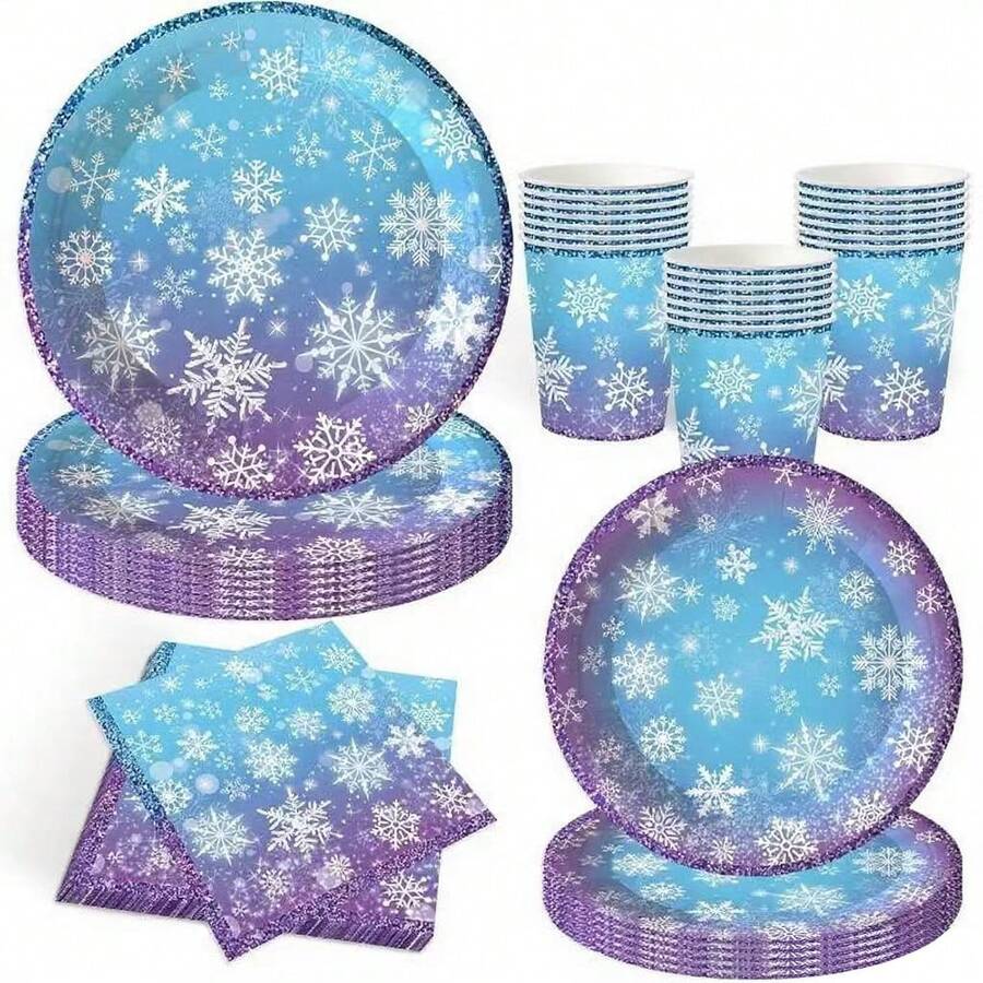 10pcs/20pcs/50pcs/Set,Frozen 9-Inch 7-Inch Plate Set - Snowflake Round ...