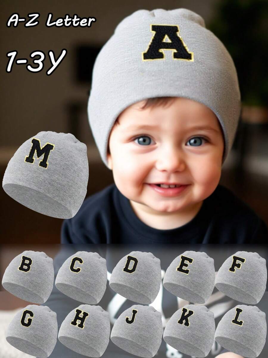 1pc Personalized Embroidered Baby Hat, 26 Letter Knitted Cap For ...