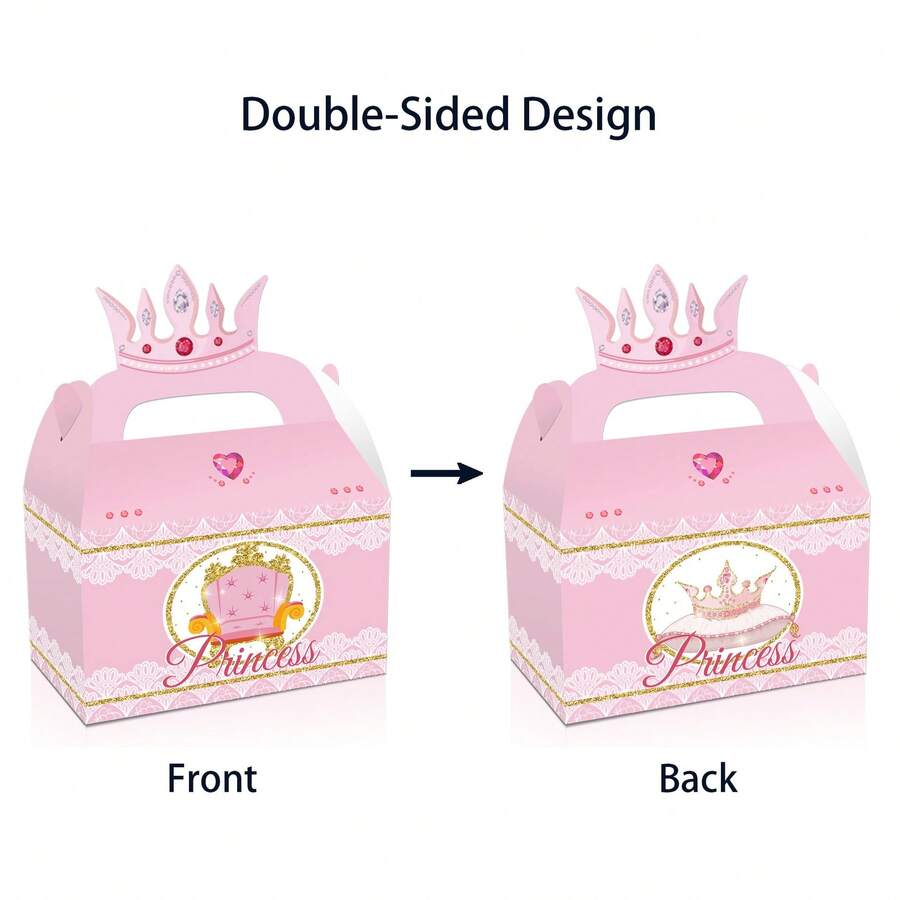 12pcs Princess Birthday Party Favor Boxes, Paper Crown Design, Gold ...