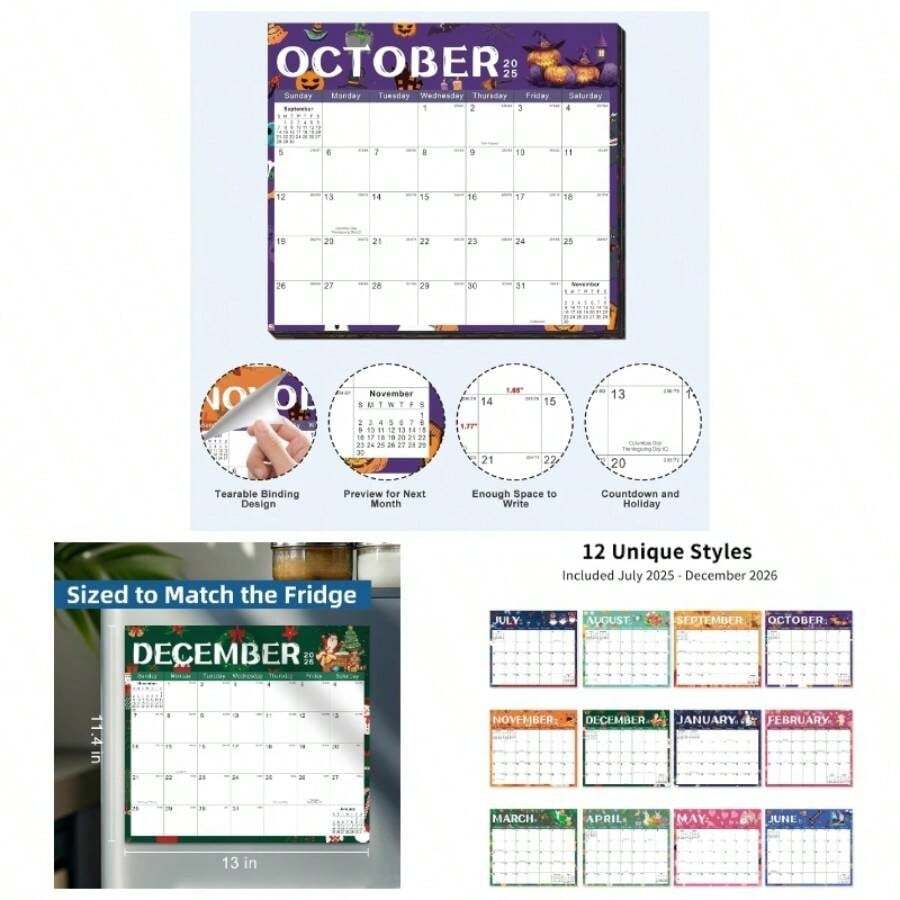 2025 - 2026 Magnetic Fridge Calendar 18 Monthly Magnetic Calendar ...