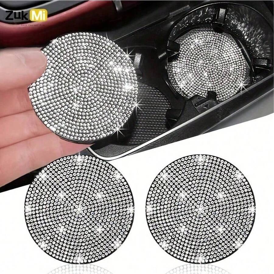 [Bling Rhinestone] Car Coasters | 2pcs | Silicone | Anti-Slip, Crystal ...