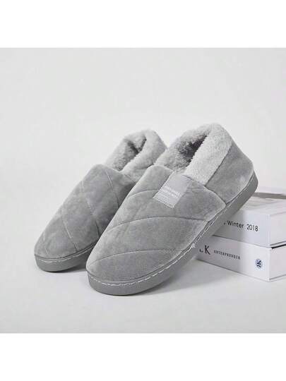 Plus Size Men's Fabric Slippers, Warm & Comfortable Plush Indoor ...