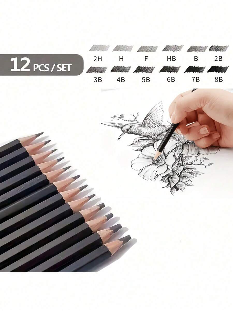 12pcs Artist Drawing - Painting Tool Set - 2H-H-F-B-HB-2B-3B-4B-5B-6B ...