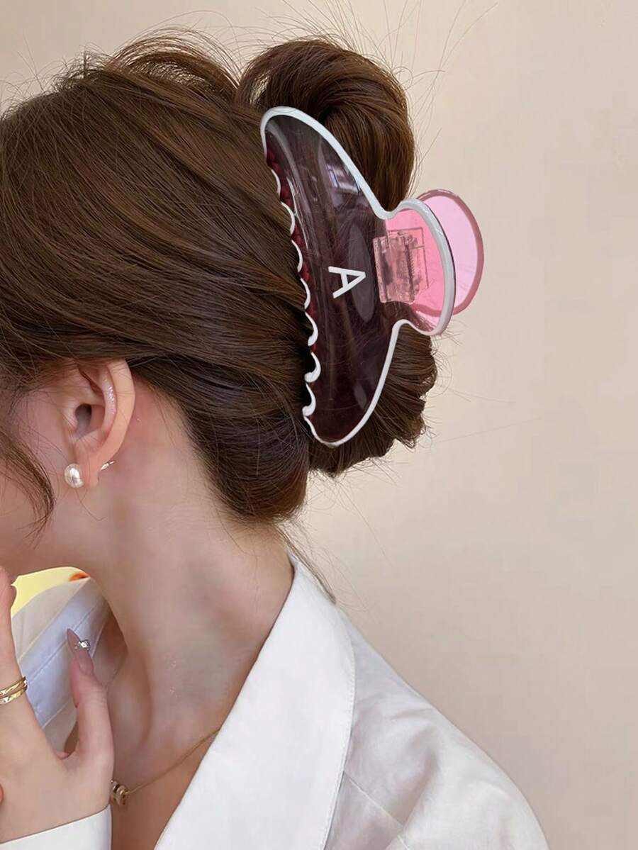 1pc Sweet & Gentle Minimalist Pink Transparent Acrylic Letter Hair Claw ...